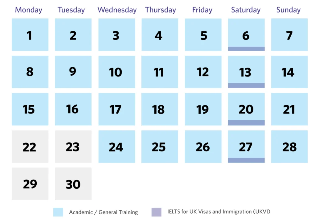IELTS Exam Timetable - Westminster