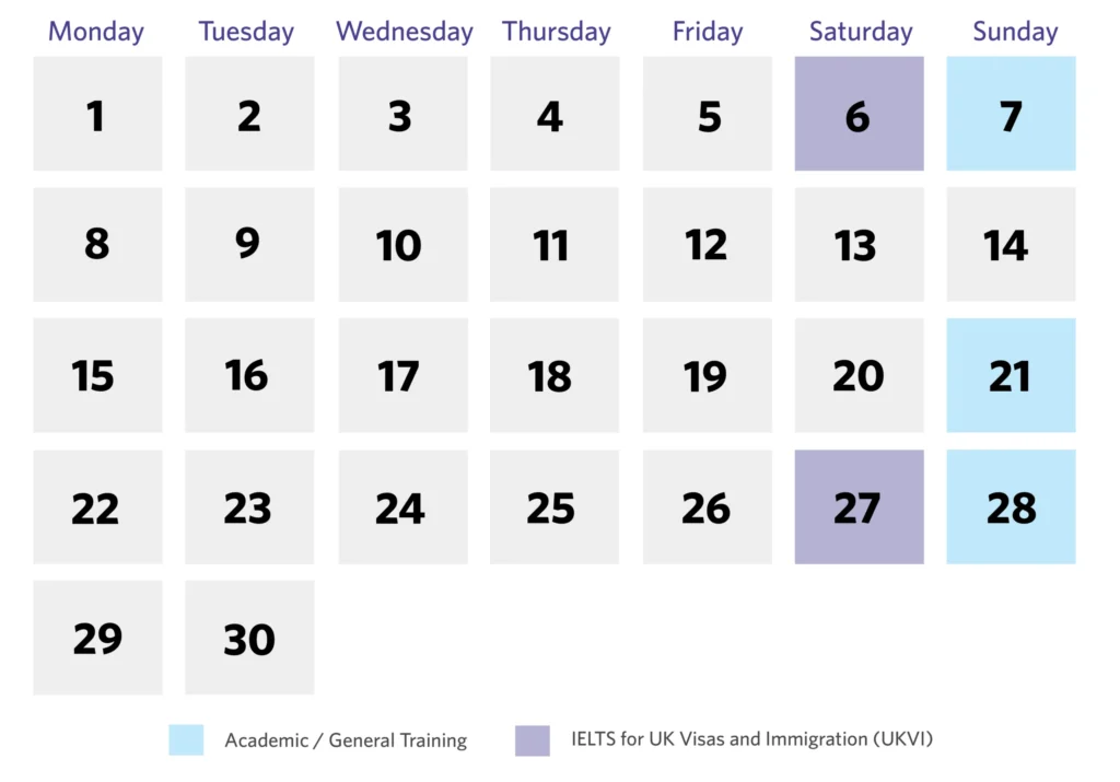 IELTS Exam Timetable - Westminster
