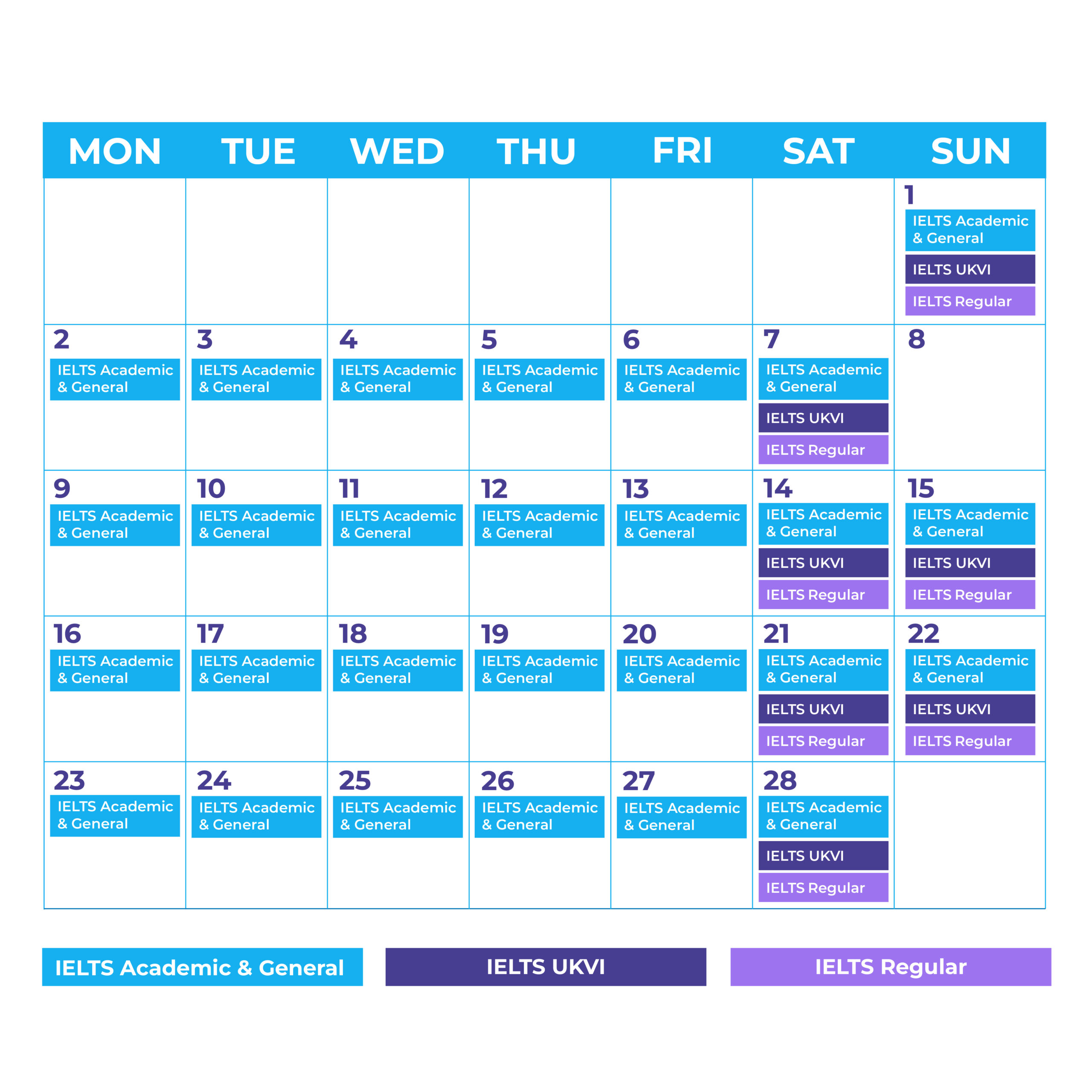 IELTS Exam Timetable